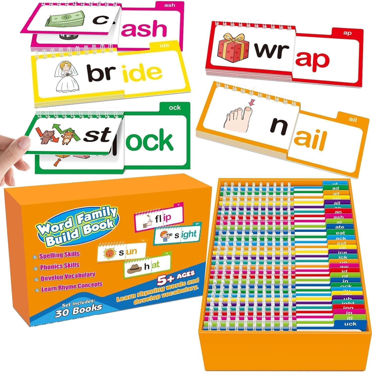 Gwhyl 30 Read and Rhyme Flip Books Kids Interactive Word Family Phonics ...