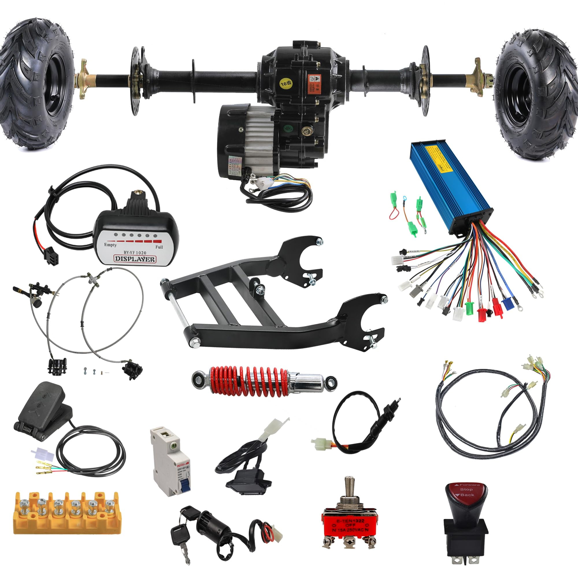 30" Rear Axle Kit with 145/70-6 Tubeless Tires Wheels, 48V 1000W ...