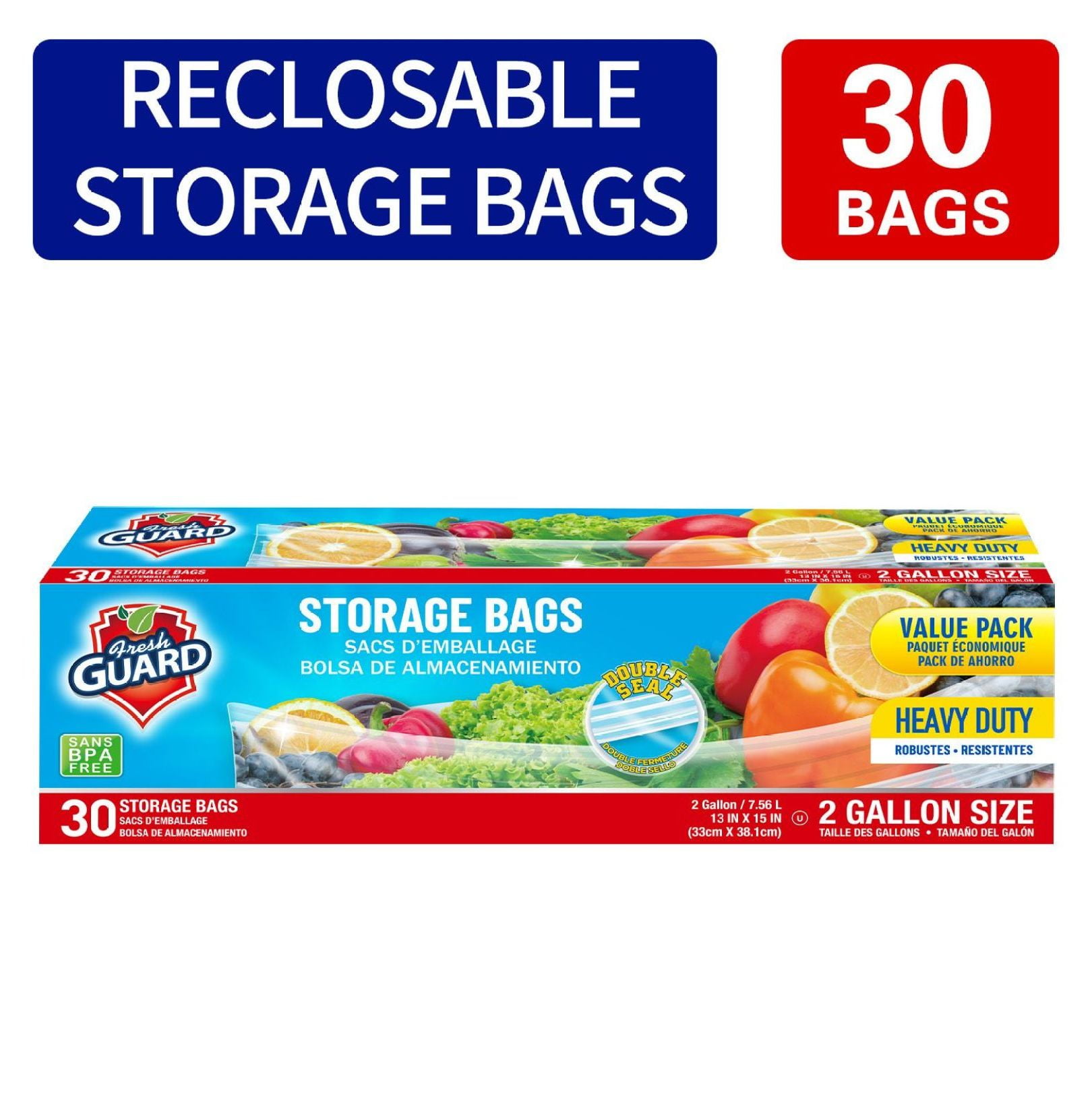 30 Reclosable Storage Bags - Heavy Duty Food Storage Bags for Kitchen ...