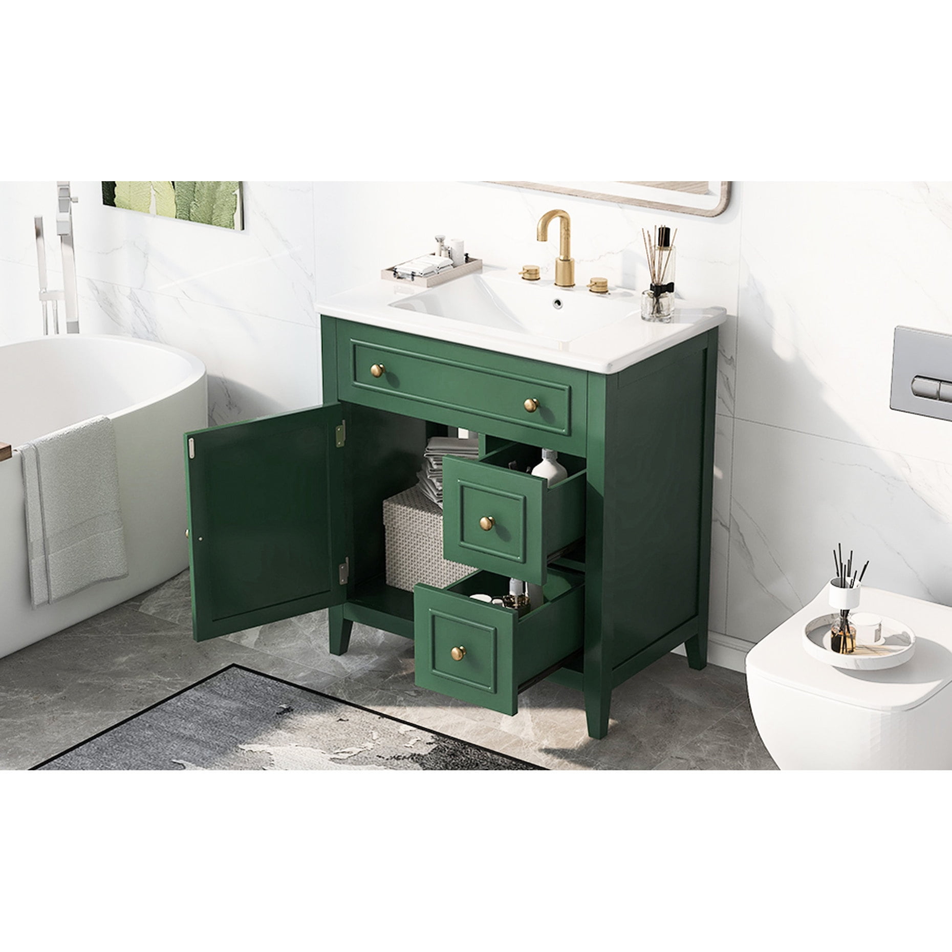 30" Rectangular Bathroom Vanity with Center Sink | Stores Bathroom ...
