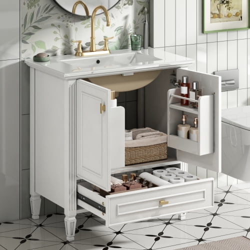 30" Retro Stylish Bathroom Vanity with Storage, Modern Minimalist ...