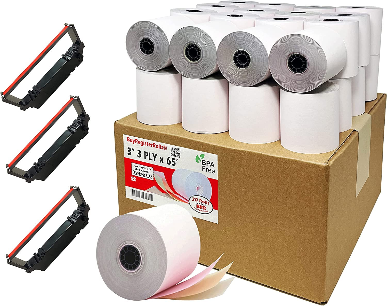 (30 Rolls + 3 SP700 Ribbons) 3-ply 3" inch 65' Feet White/Canary/Pink ...