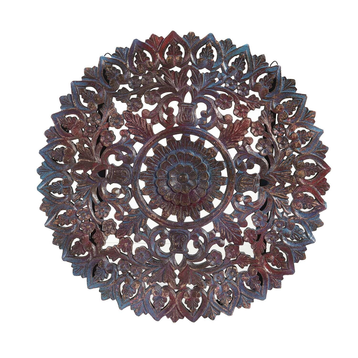 30" Round Lattice Carved Solid Wood Wall Panel | Circular Wall Decor ...