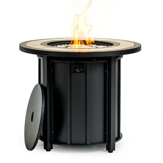 30" Round Mosaic Ceramic Fire Pit Table - 50,000 BTU Black Steel Design ...