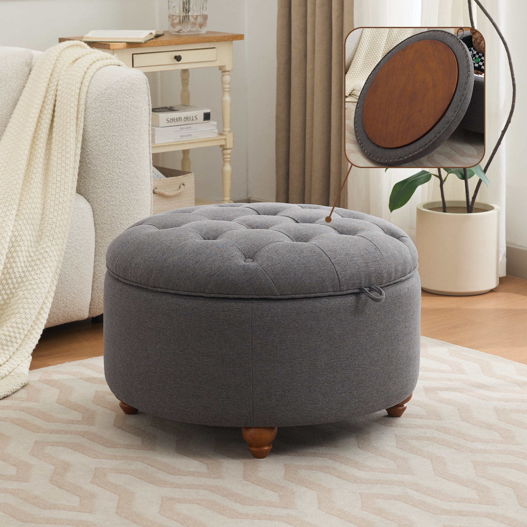 30'' Round Ottoman With Storage, Modern Tufted Circle Ottoman Coffee ...
