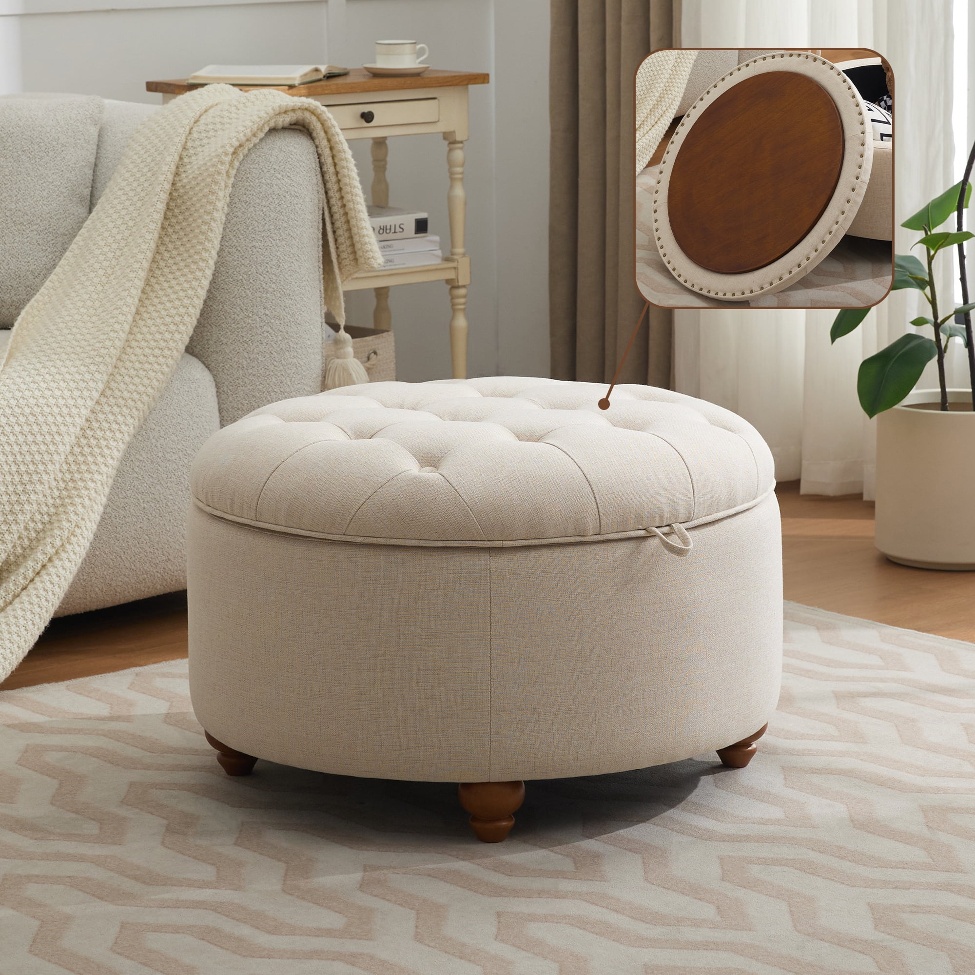 30'' Round Ottoman With Storage, Modern Tufted Circle Ottoman Coffee ...
