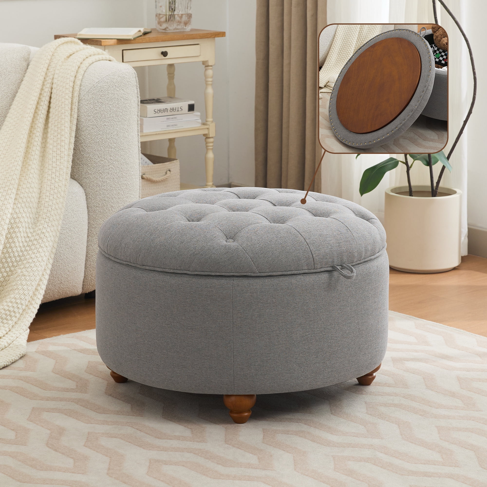 30'' Round Ottoman With Storage, Modern Tufted Circle Ottoman Coffee ...