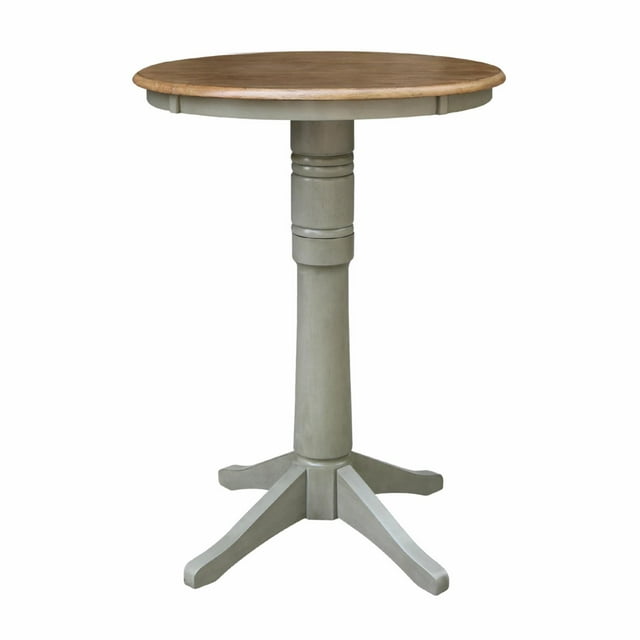 30" Round Solid Wood Bar Height Pedestal Dining Table in Distressed ...