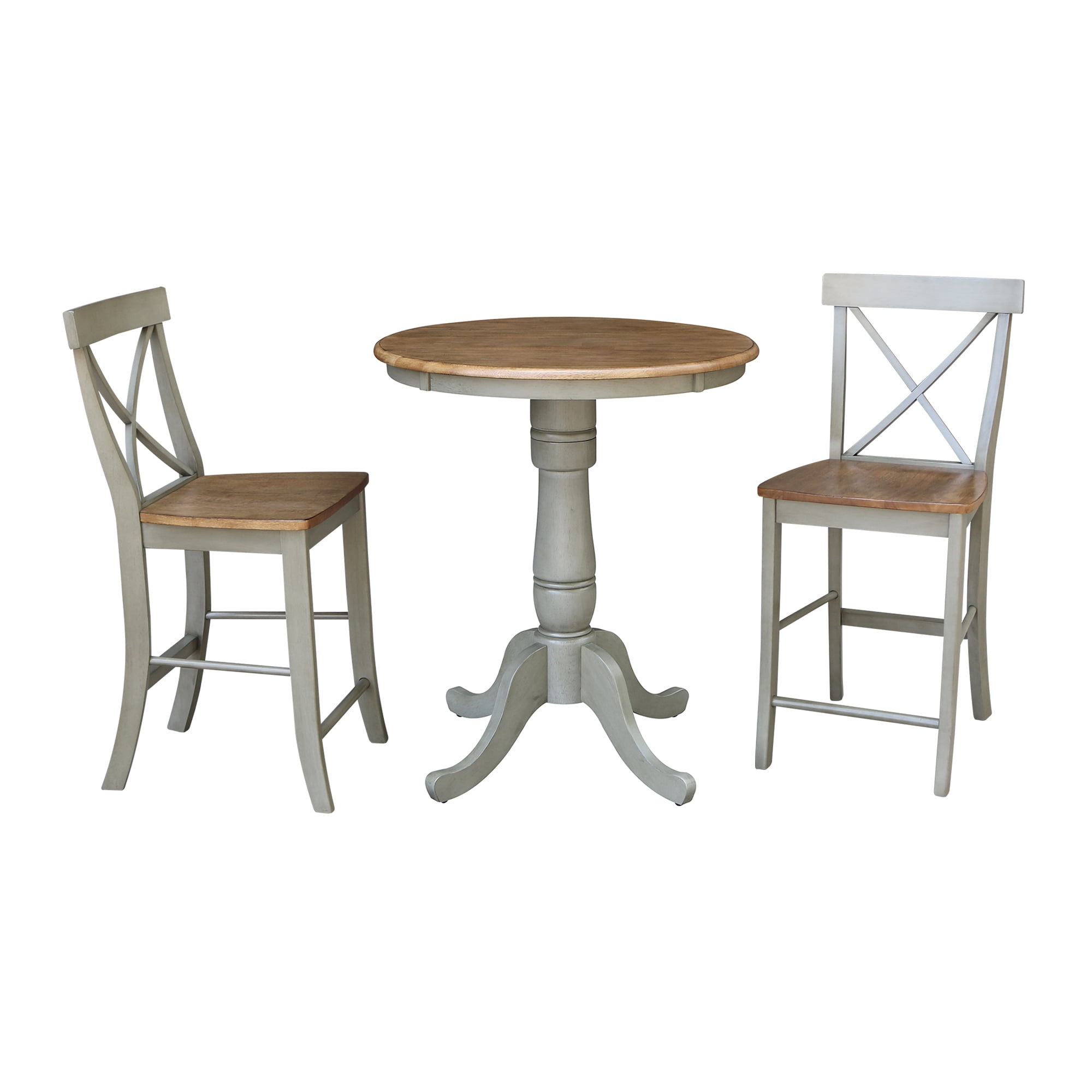 30'' Round Solid Wood Counter Height Pedestal Dining Table with 2 Cross ...