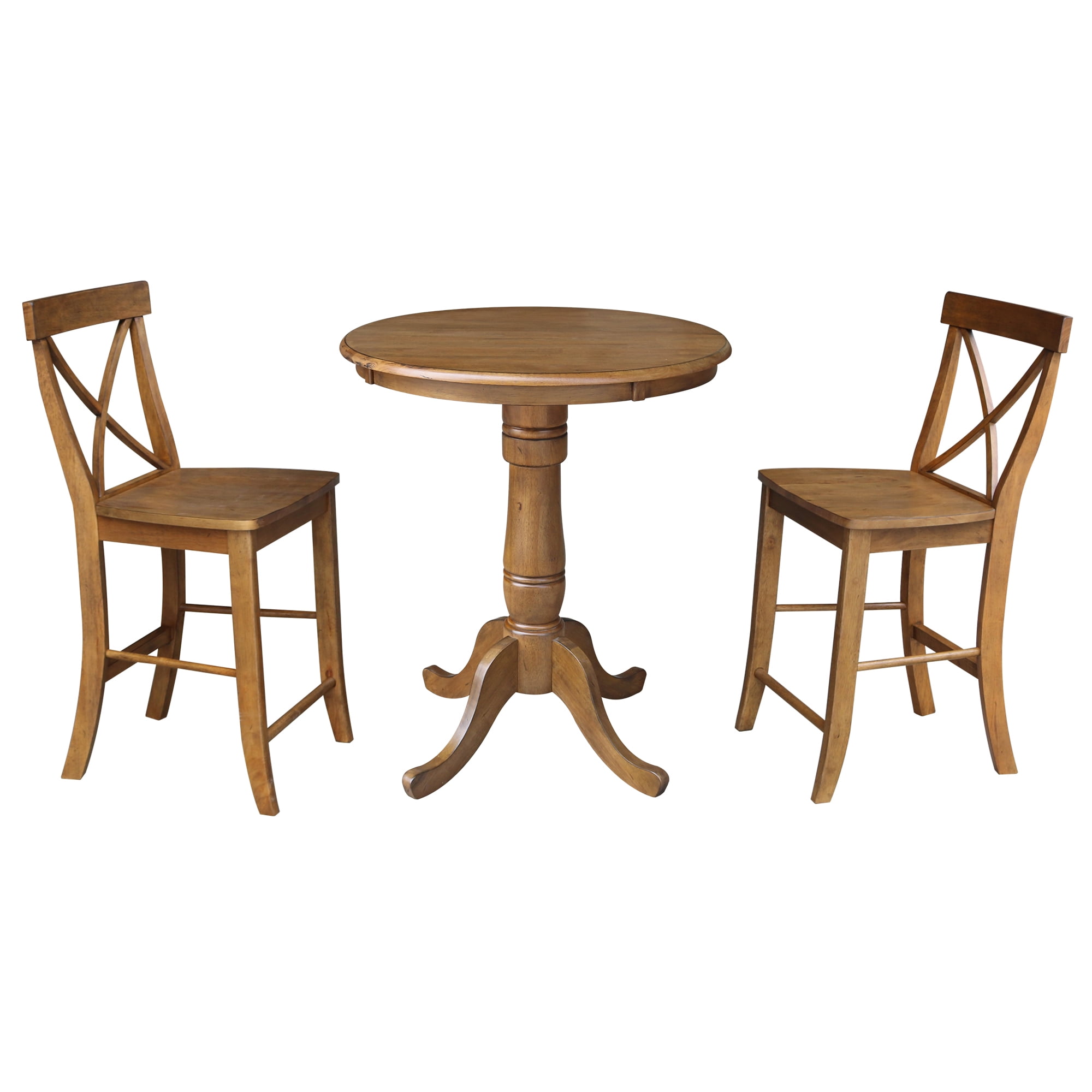 30'' Round Solid Wood Counter Height Pedestal Dining Table with 2 Cross ...