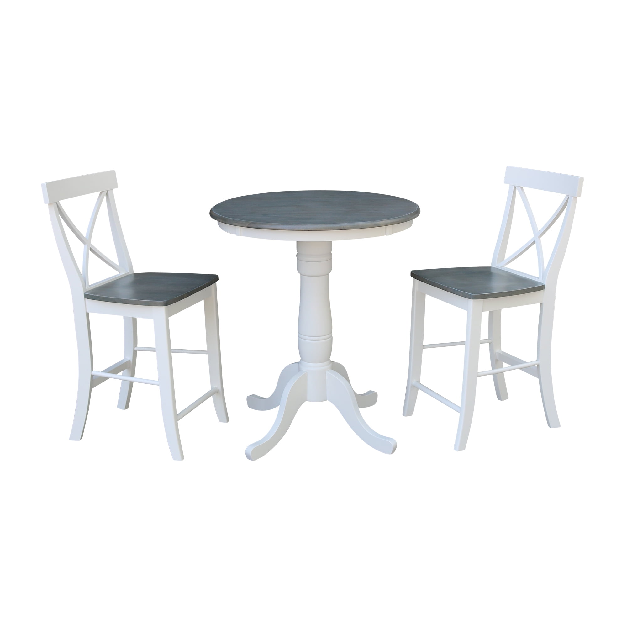 30'' Round Solid Wood Counter Height Pedestal Dining Table with 2 Cross ...