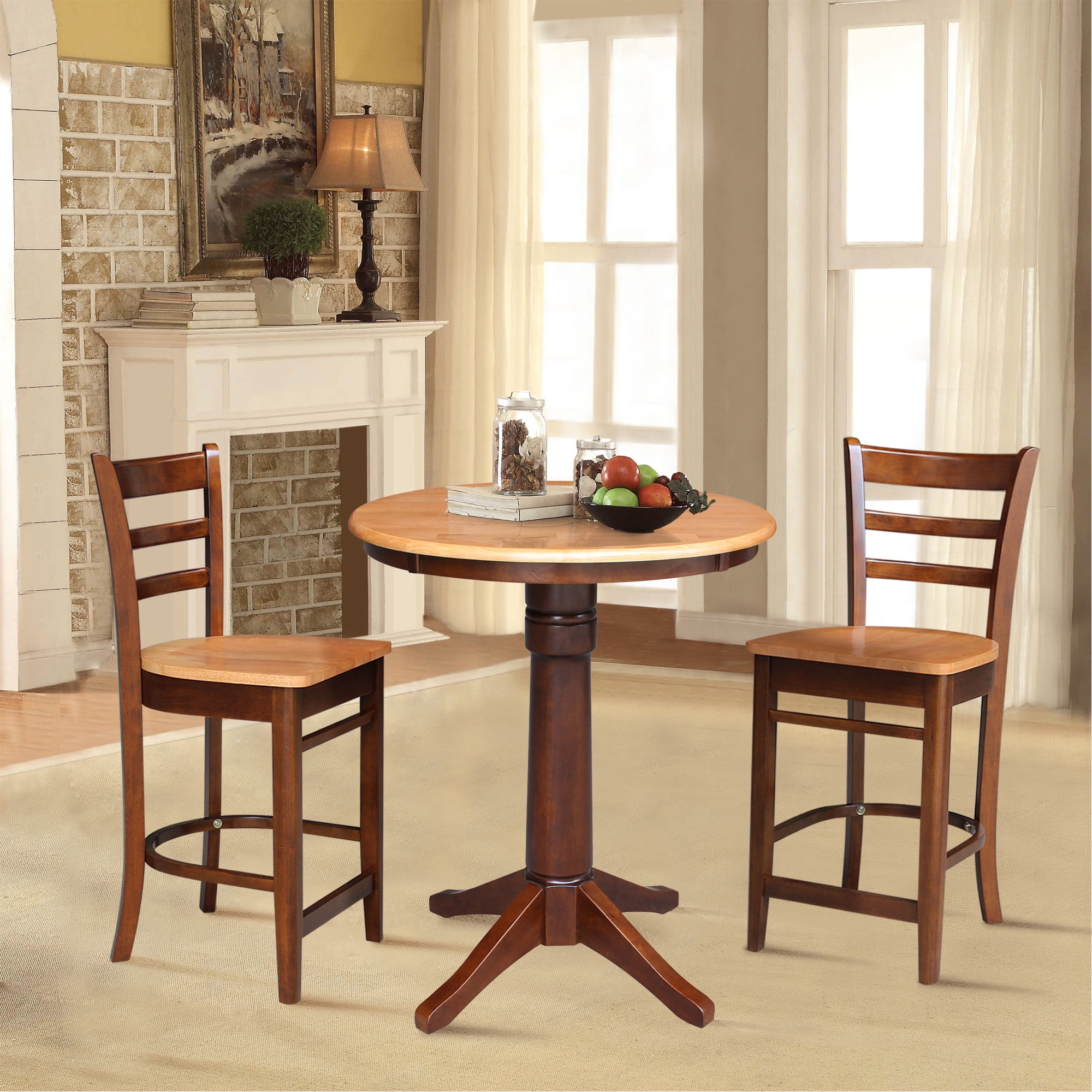 30'' Round Solid Wood Counter Height Pedestal Dining Table with 2 Emily ...