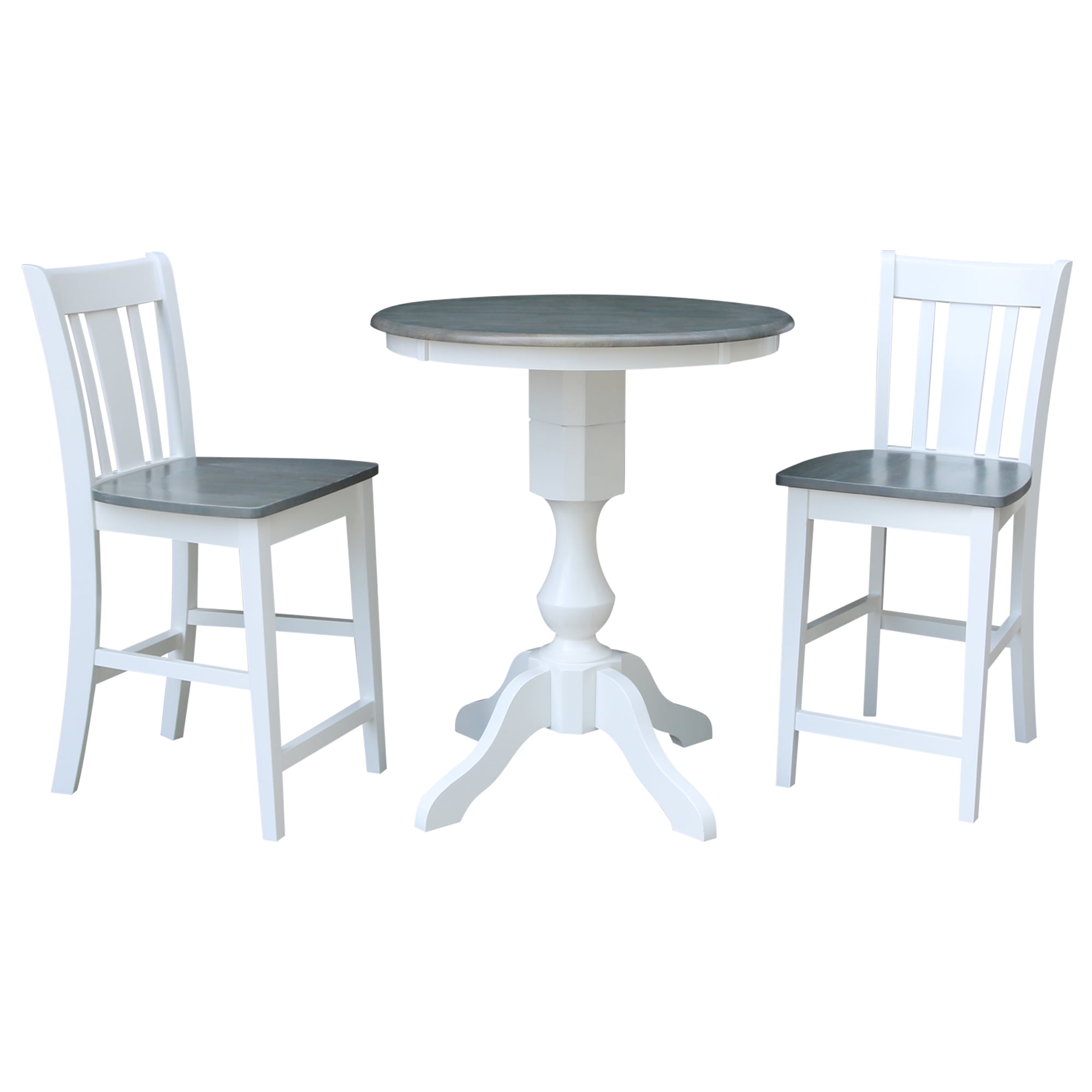 30'' Round Solid Wood Counter Height Pedestal Dining Table with 2 San ...