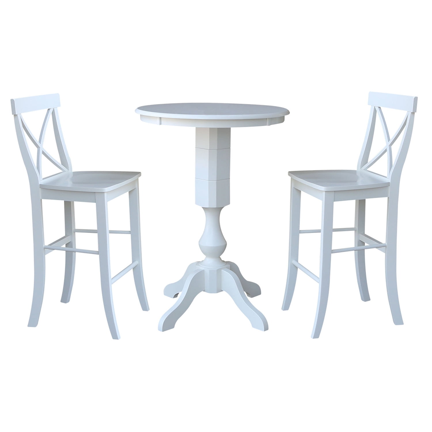 30" Round Top Bar Height Table and 2 X-back Stools – White - 3 Piece ...