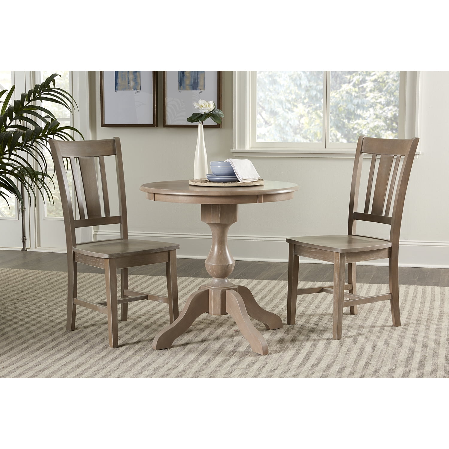 30" Round Top Dining Table with 2 San Remo Chairs - Washed Gray Taupe ...