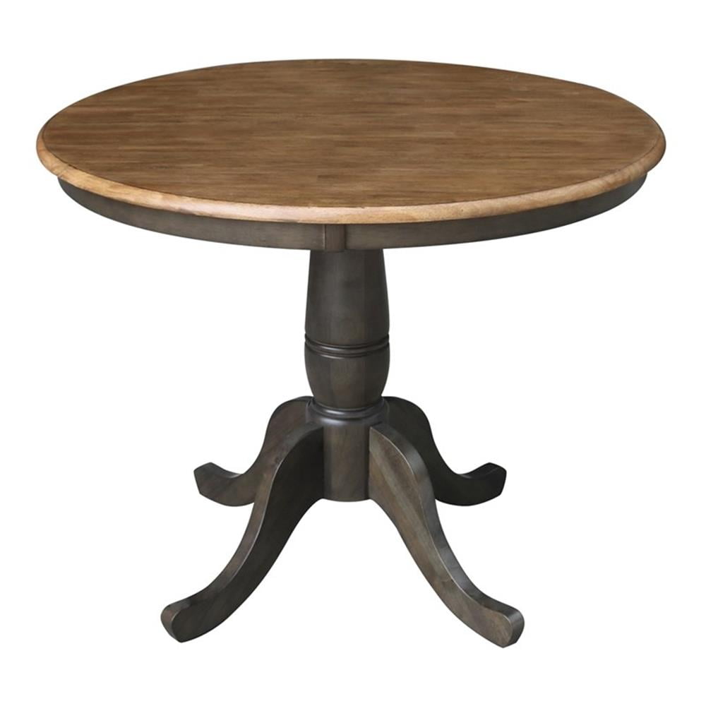 30" Round Top Solid Wood Pedestal Table in Hickory/Washed Coal - Dining ...