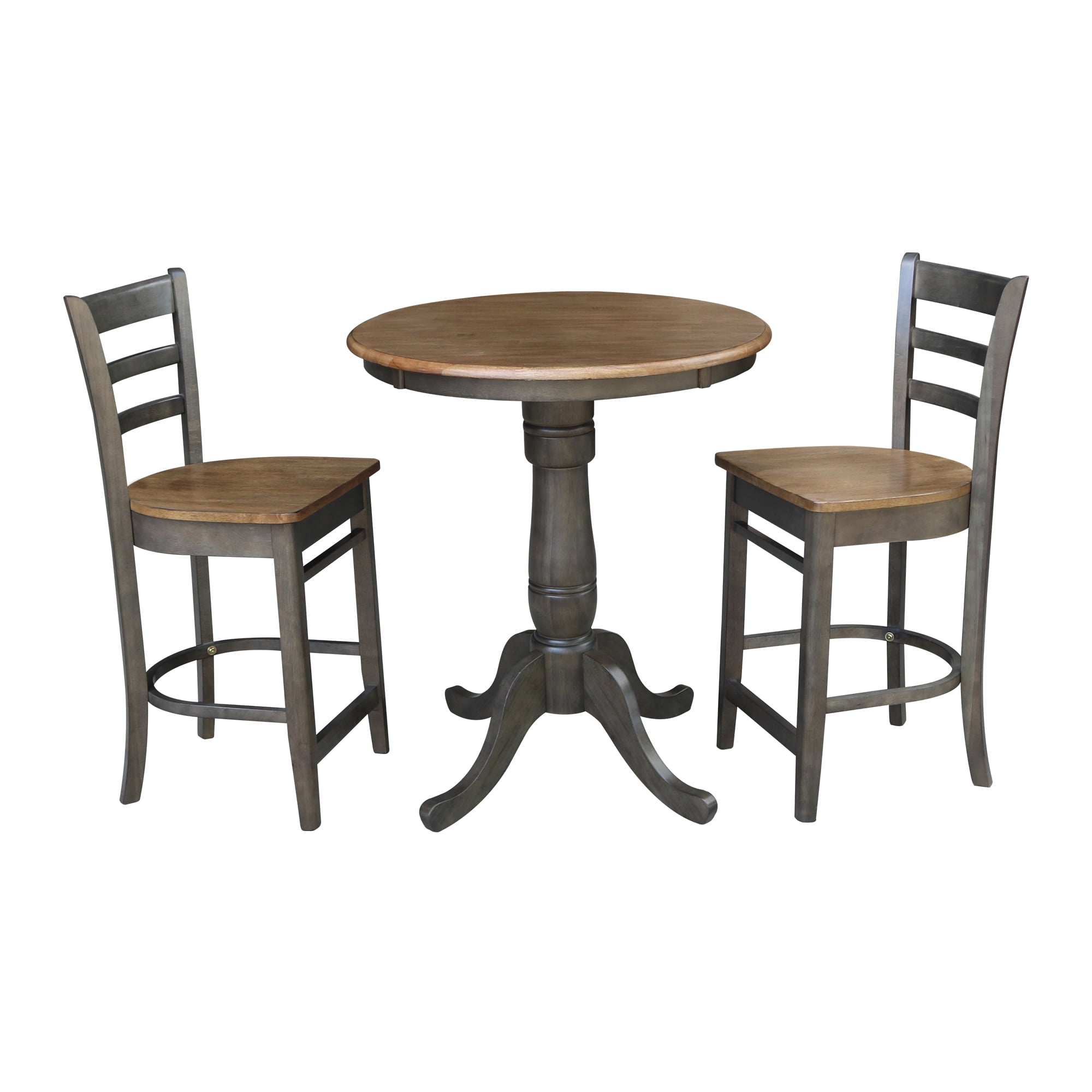 30" Round Wood Counter Height Table With 2 Emily Stools in Hickory ...