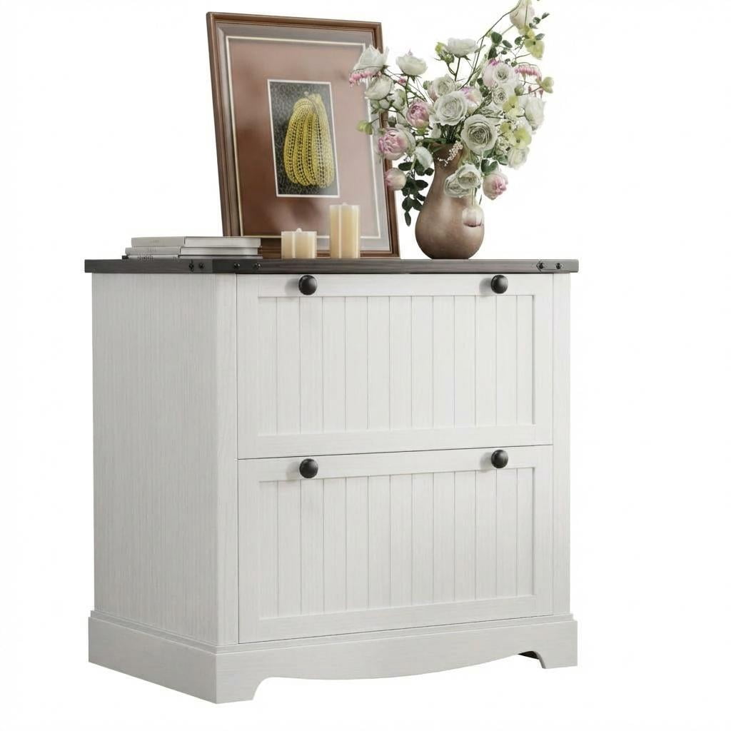 30" Rustic Wood Lateral File Cabinet with 2 Drawers, Hanging File ...