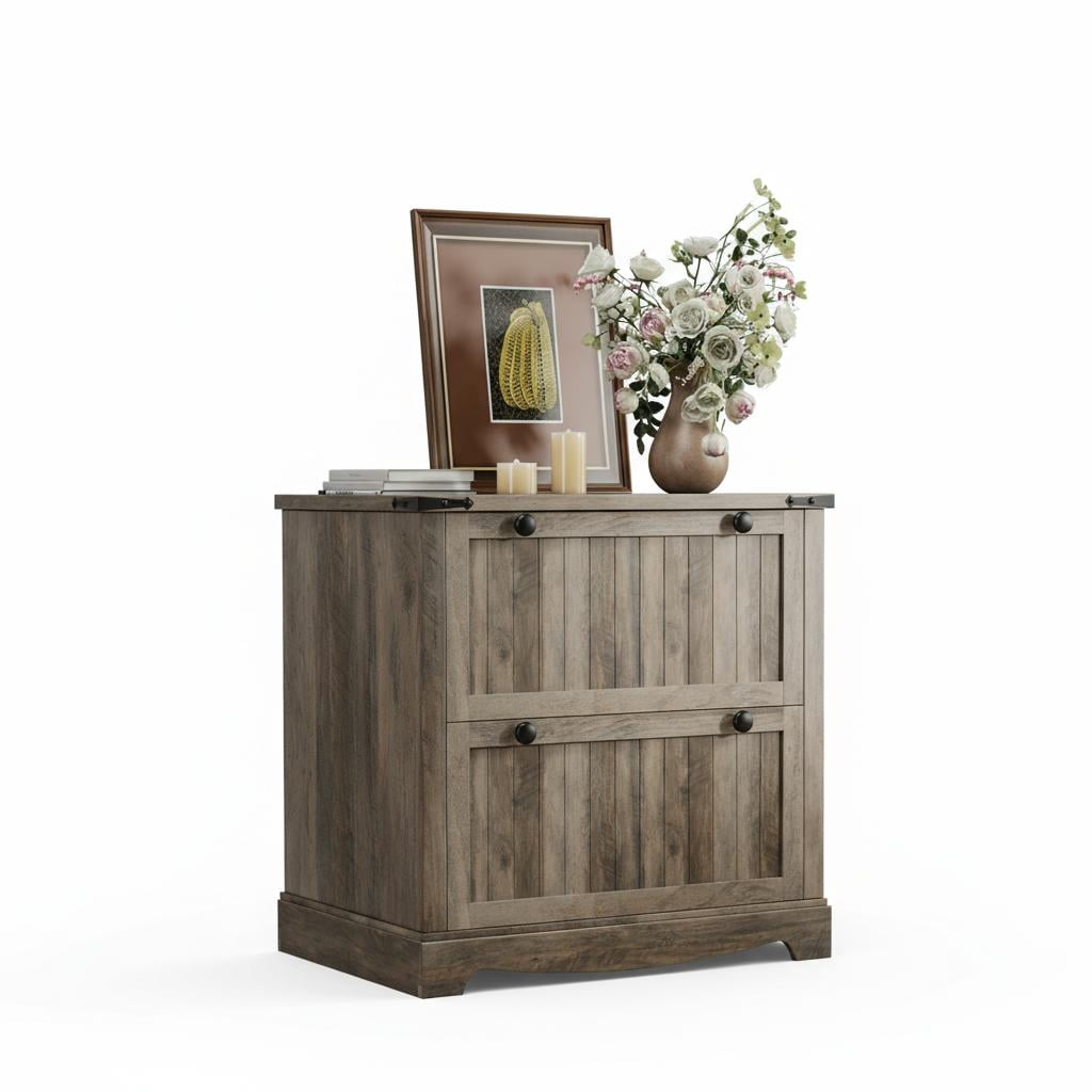 30" Rustic Wood Lateral File Cabinet with 2 Drawers, Hanging File ...