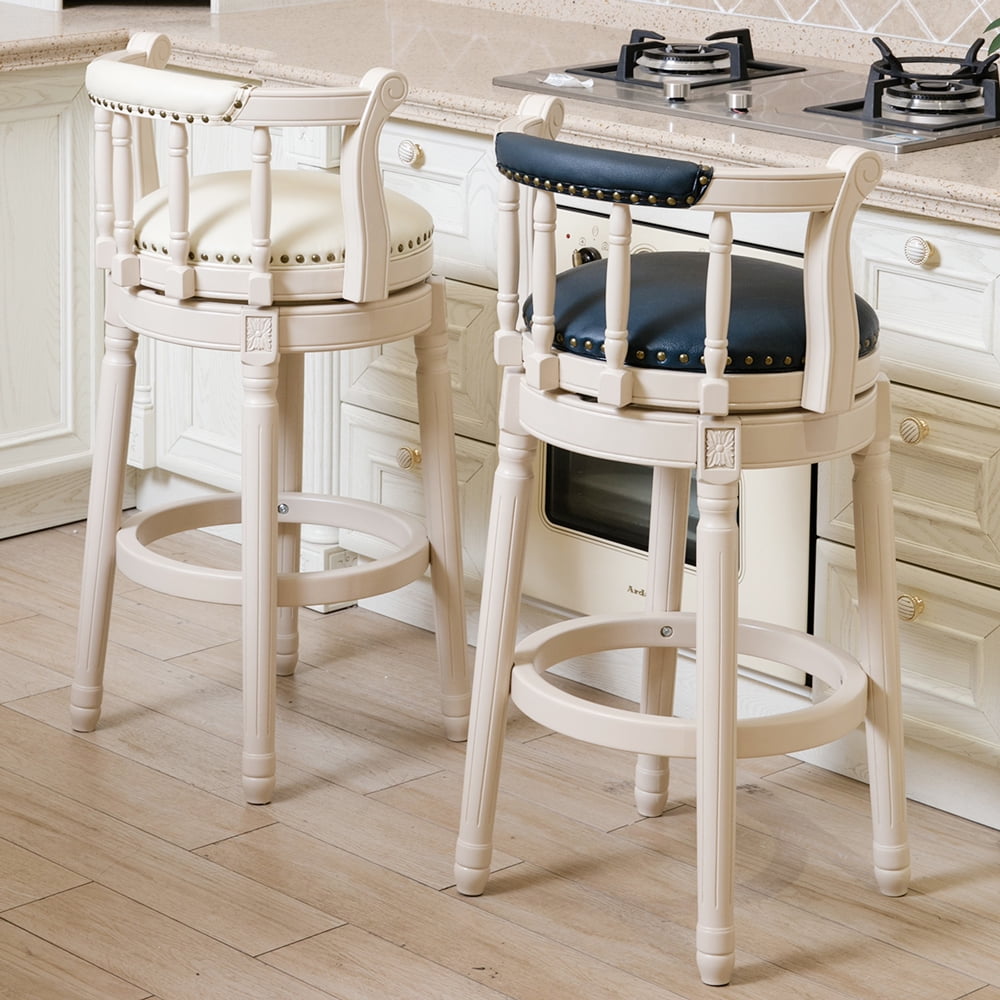 30"Seat Height Cow top Leather Wooden Bar Stools, Counter Height Bar ...