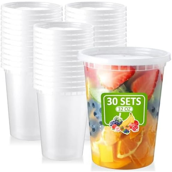 30 Set 32oz Deli-Containers-with-Lids, Airtight Food-Storage-Containers ...