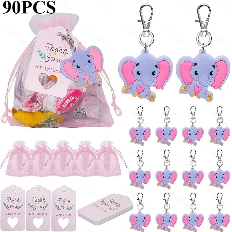 30 Set of 90 Pcs Baby Shower Favors - Elephant Keychain Gift Set, Ready ...