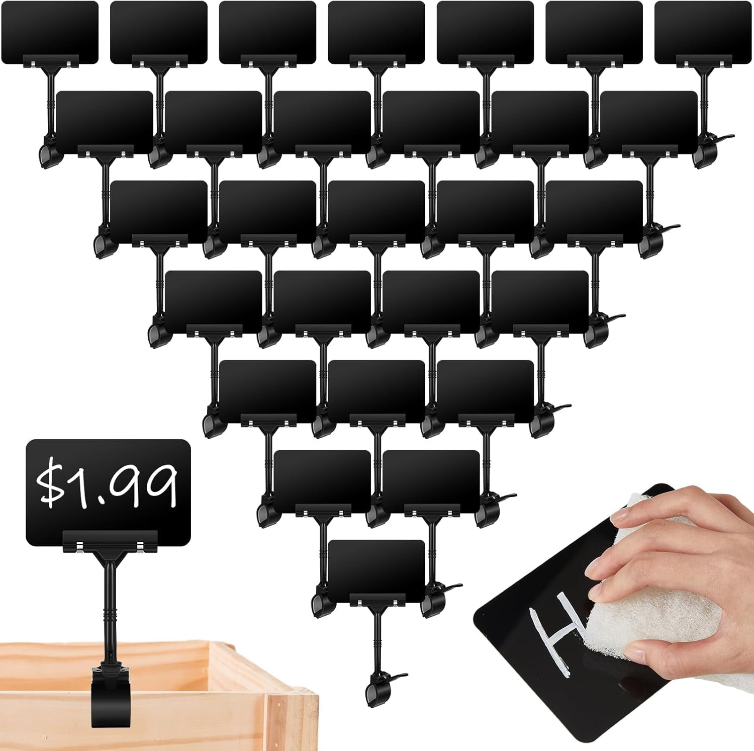 30 Set Clip Holder Chalkboard Sign Price Tag Display Rotating Clips ...