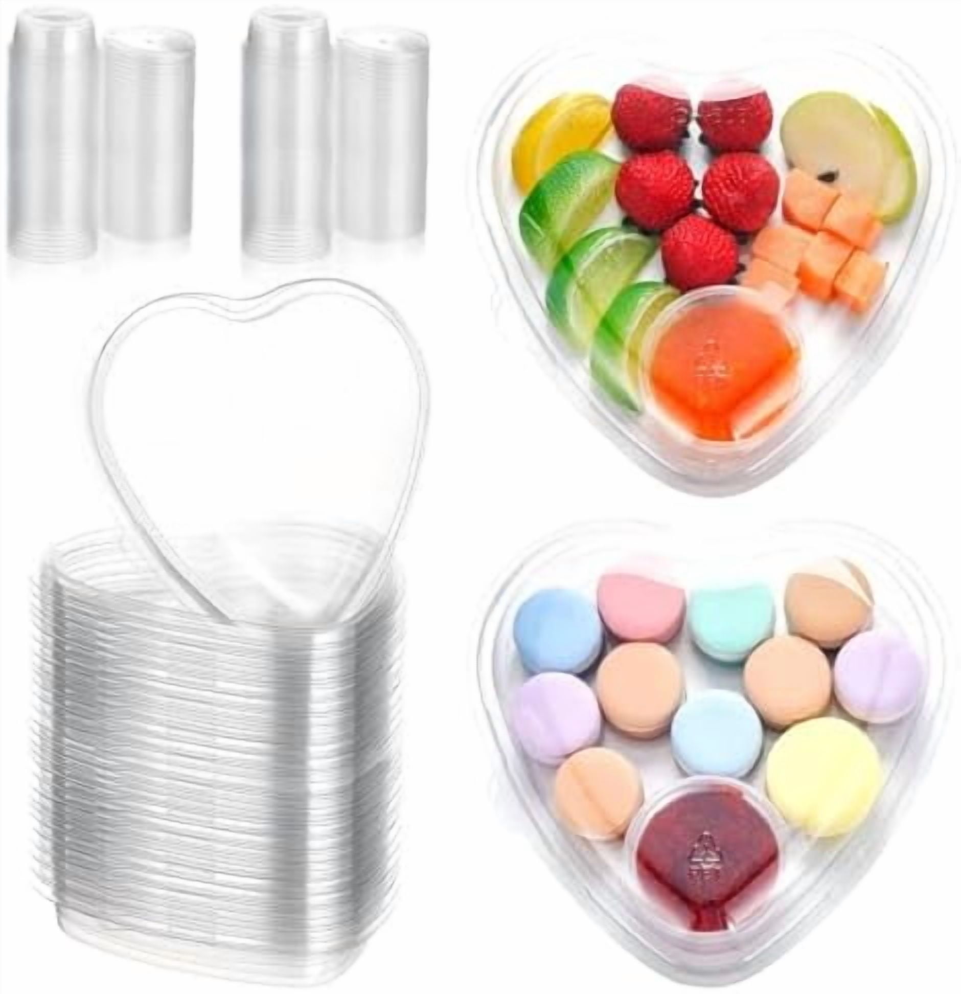 30 Set Heart Fruit Tray with Lid 7. 5 Inch Disposable Veggie Appetizer ...