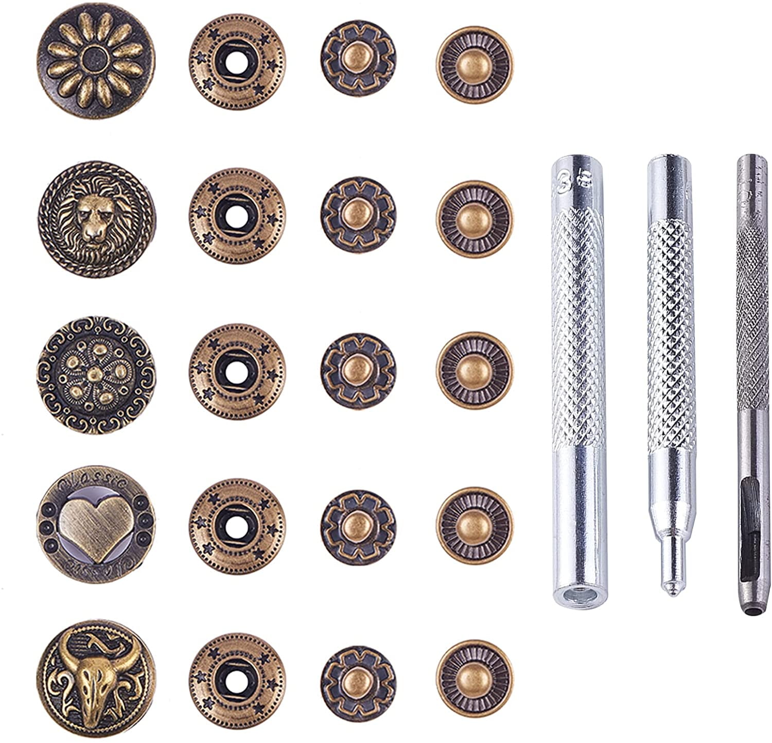 30 Set Leather Snap Fasteners Kit 0.66inch Metal Button Snaps Press ...