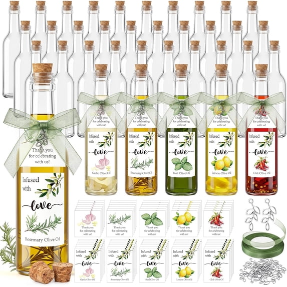 30 Set Mini Olive Oil Bottles with Stopper 3.4oz Glass Empty Bottles ...