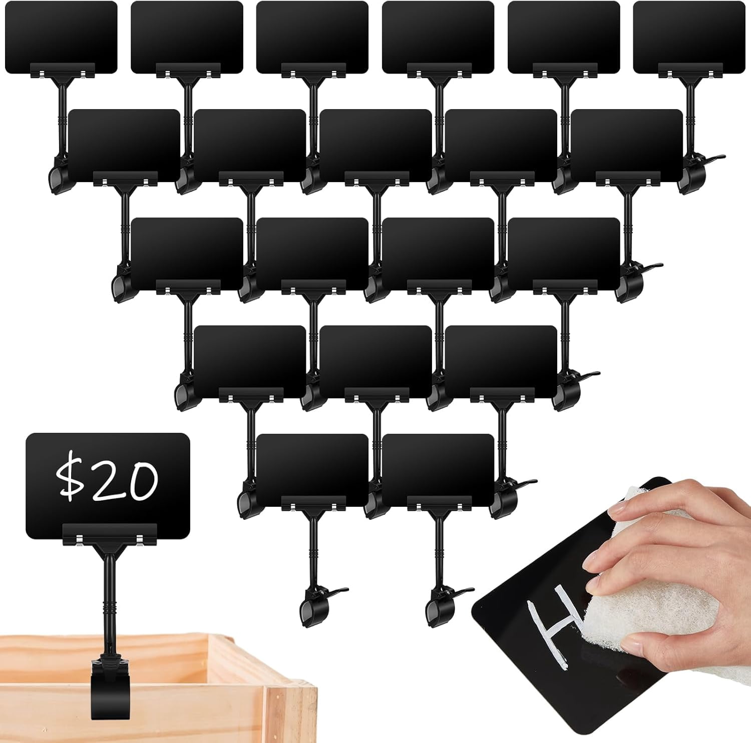 30 Set Mini Plastic Chalkboard Sign with Clip Double Head Rotating ...