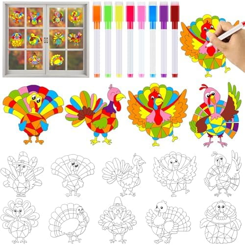 30 Set Thanksgiving Arts Crafts for Kids Turkey Suncatchers Craft Kit ...