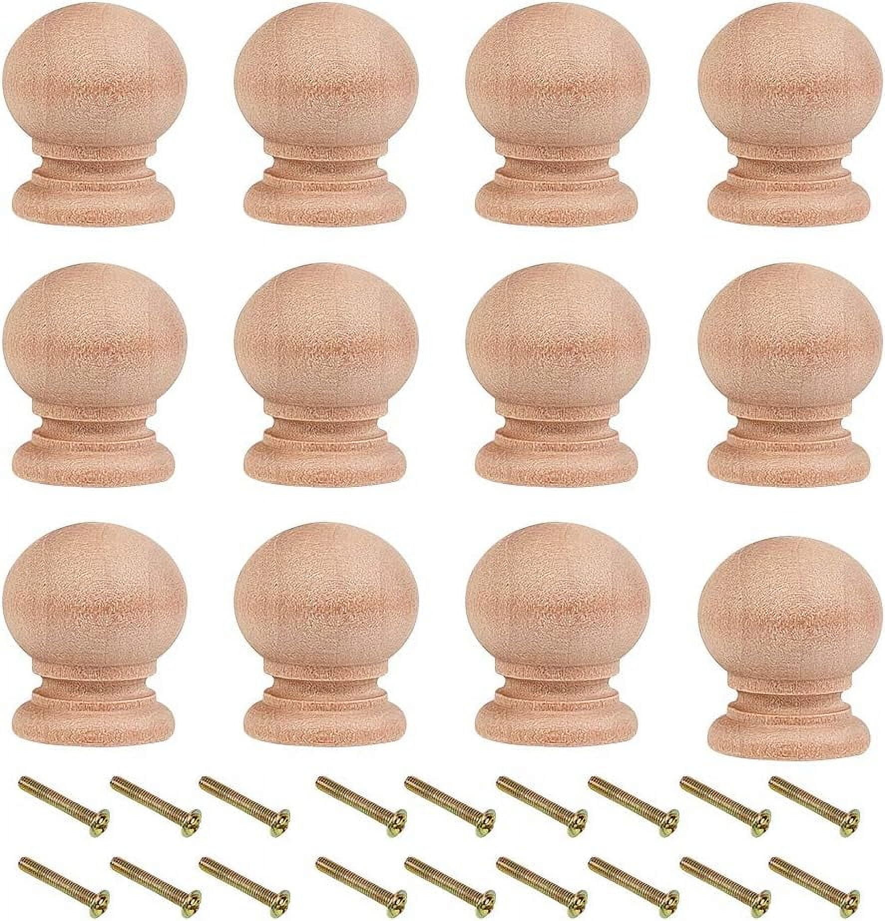 30 Set Unpainted Wooden Drawer Knob 1-1/5 Inch Tall Natural Wood Knobs ...
