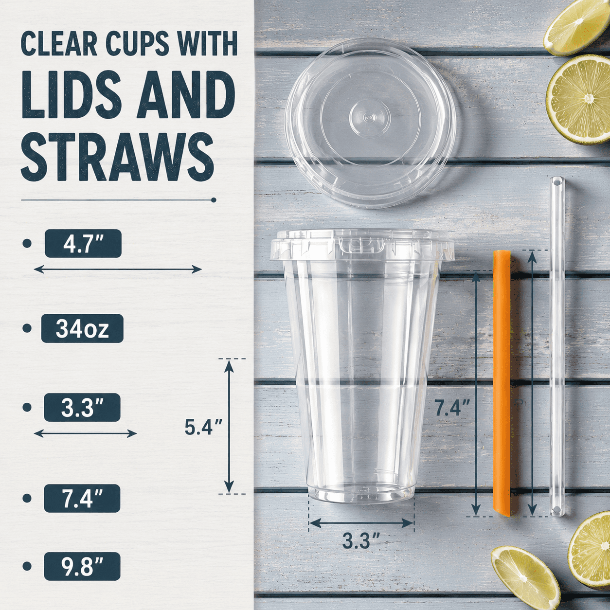 30 Set with Colorful Straws Plastic Cups 34oz Disposable Party Supplies ...