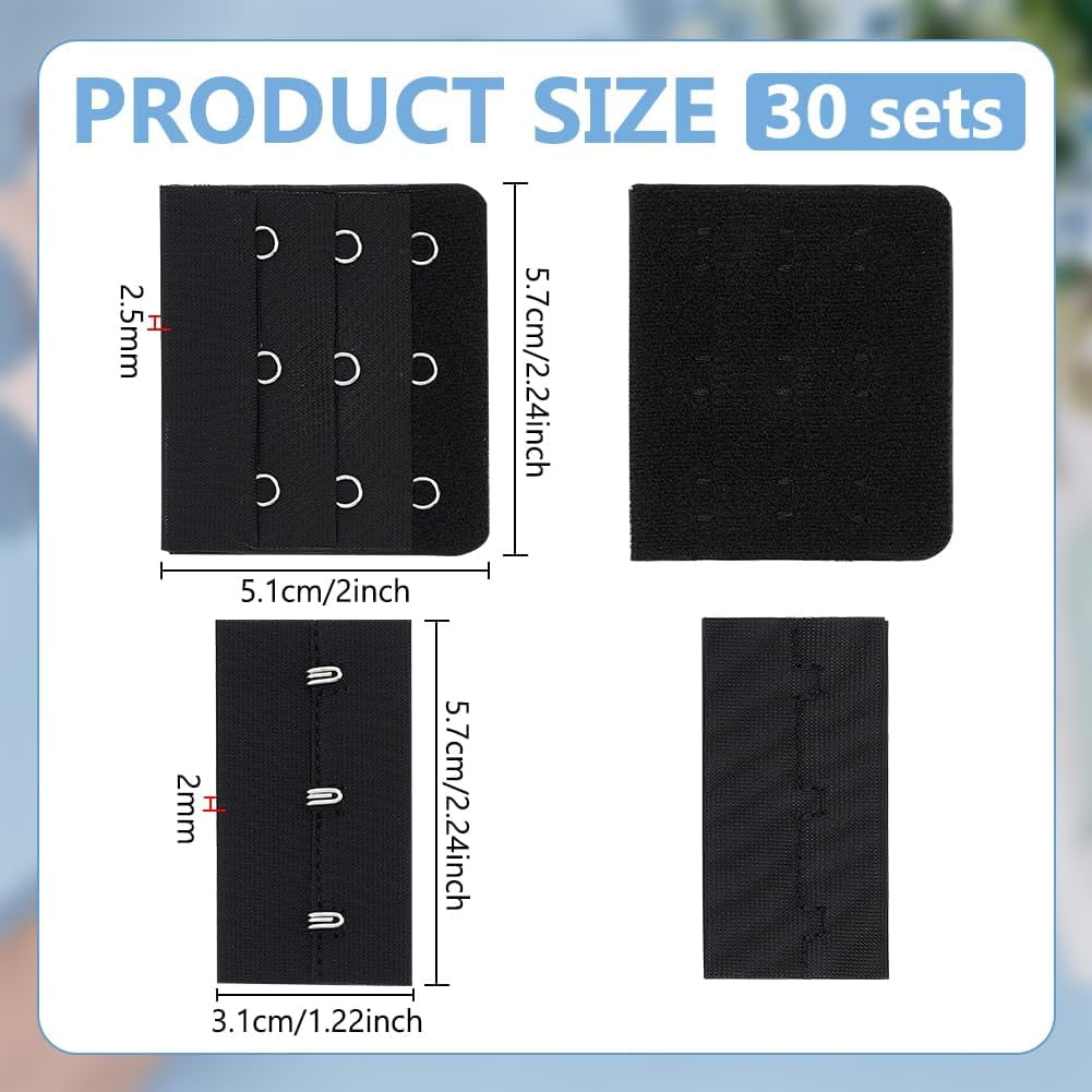 30 Sets 3 Hook Bra Band Hook Strap Black Bra Back Clips Bra Extender ...