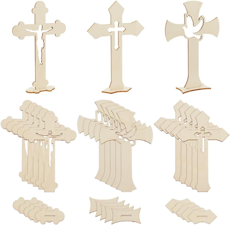 30 Sets 3 Style Wooden Cross 4.3x1.3 Inch DIY Wood Cross Ornament ...