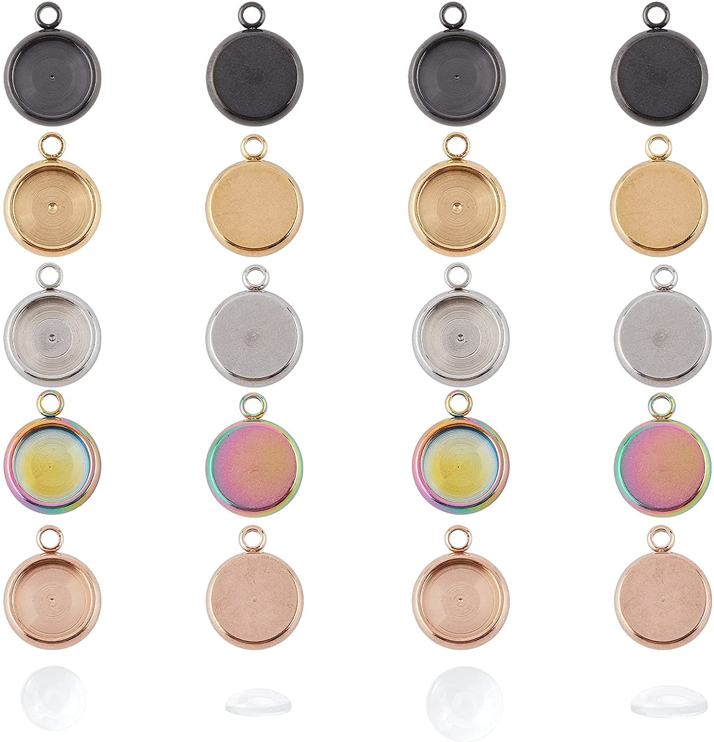30 Sets 5 Colors 8mm Round Pendant Blanks with Glass Cabochons ...