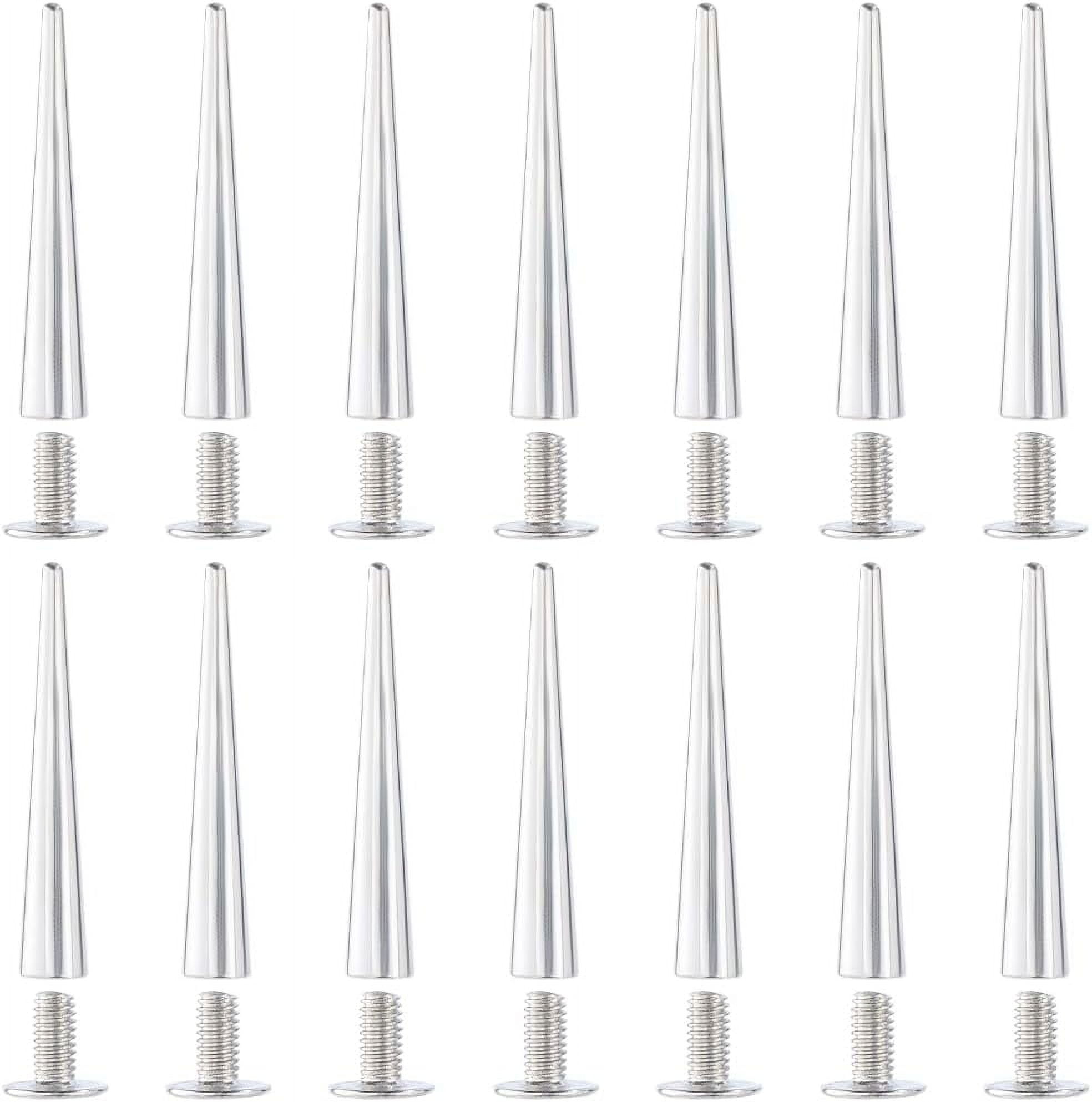 30 Sets 55mm Long Silver and Studs Metal Cone Leather Rivets Punk Rock ...