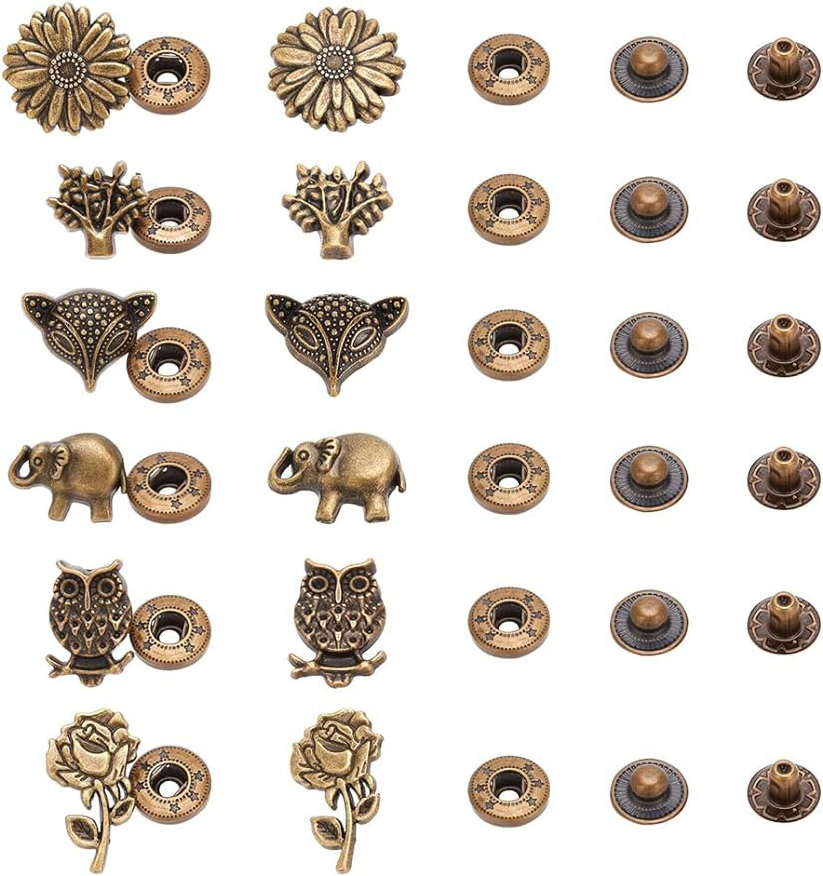 30 Sets 6 Styles Brass Snap Button No-Sew Removable Metal Jeans Button ...
