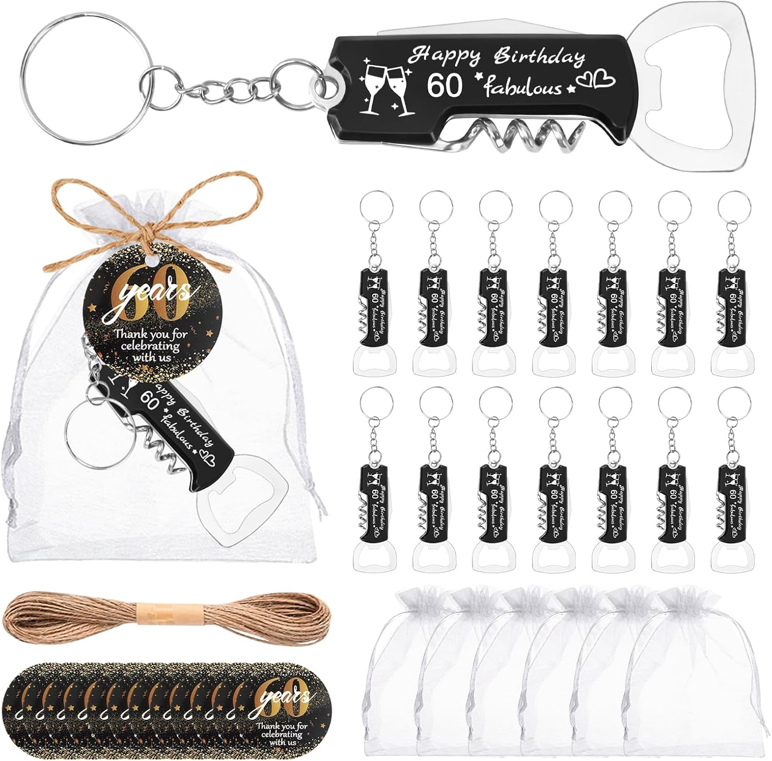 30 Sets 60th Bottle Opener Keychain Bulk 60th Birthday Party Favors for ...