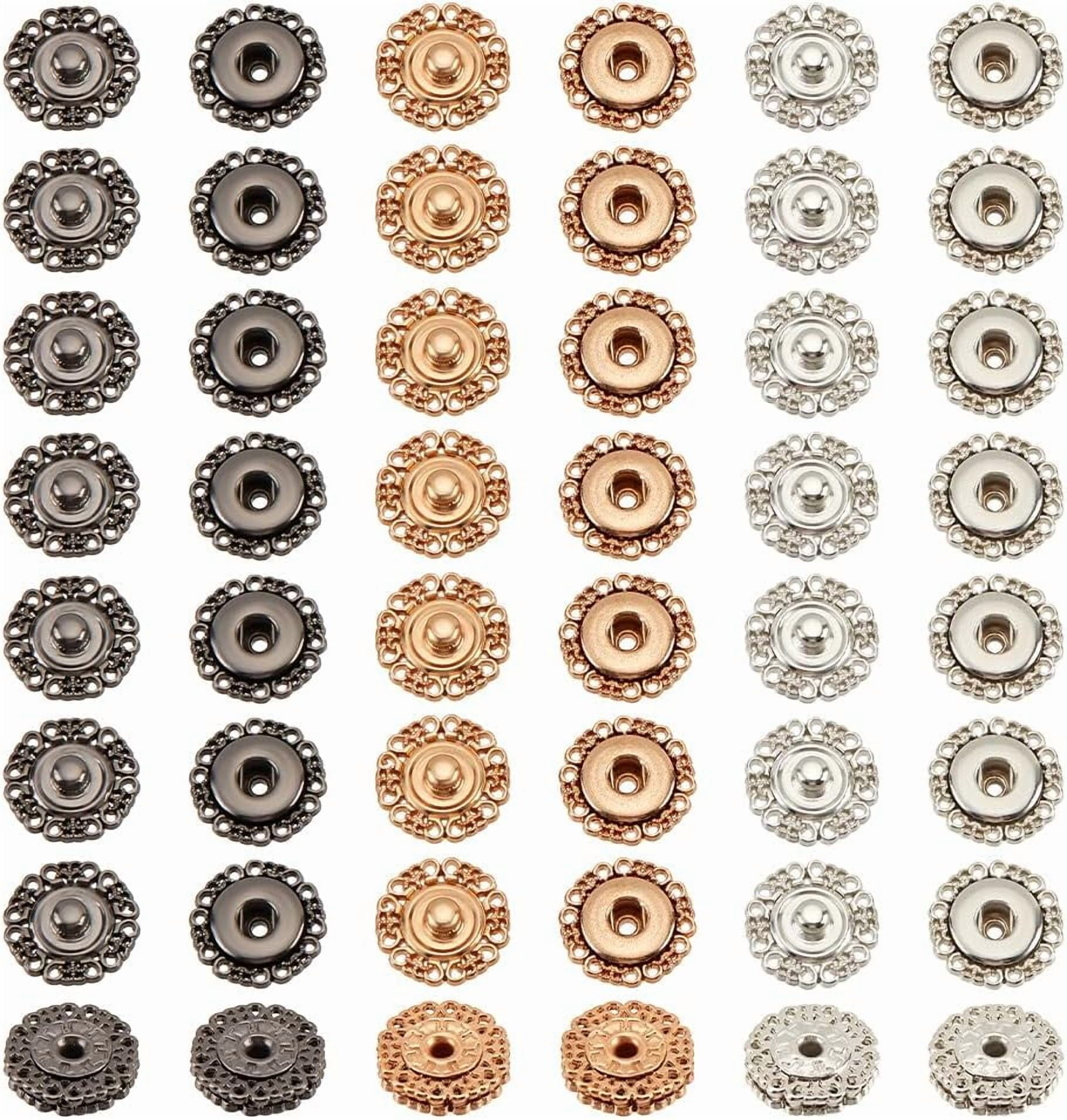 30 Sets Alloy Flower Snap Buttons 3 Colors Vintage Metal Snap Closures ...
