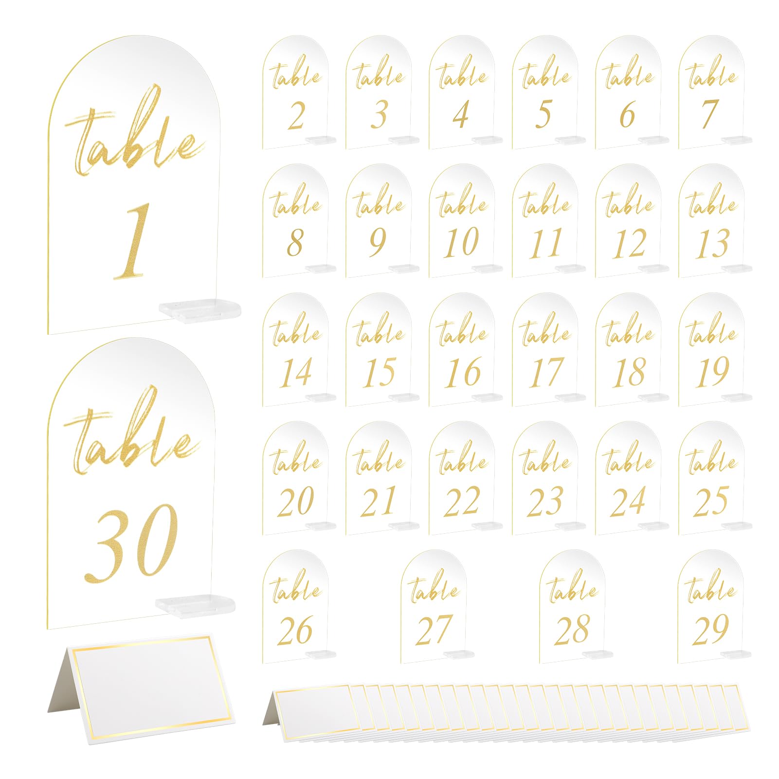 30 Sets Arch Wedding Table Numbers with Stands Gold Printed 1-30 Table ...