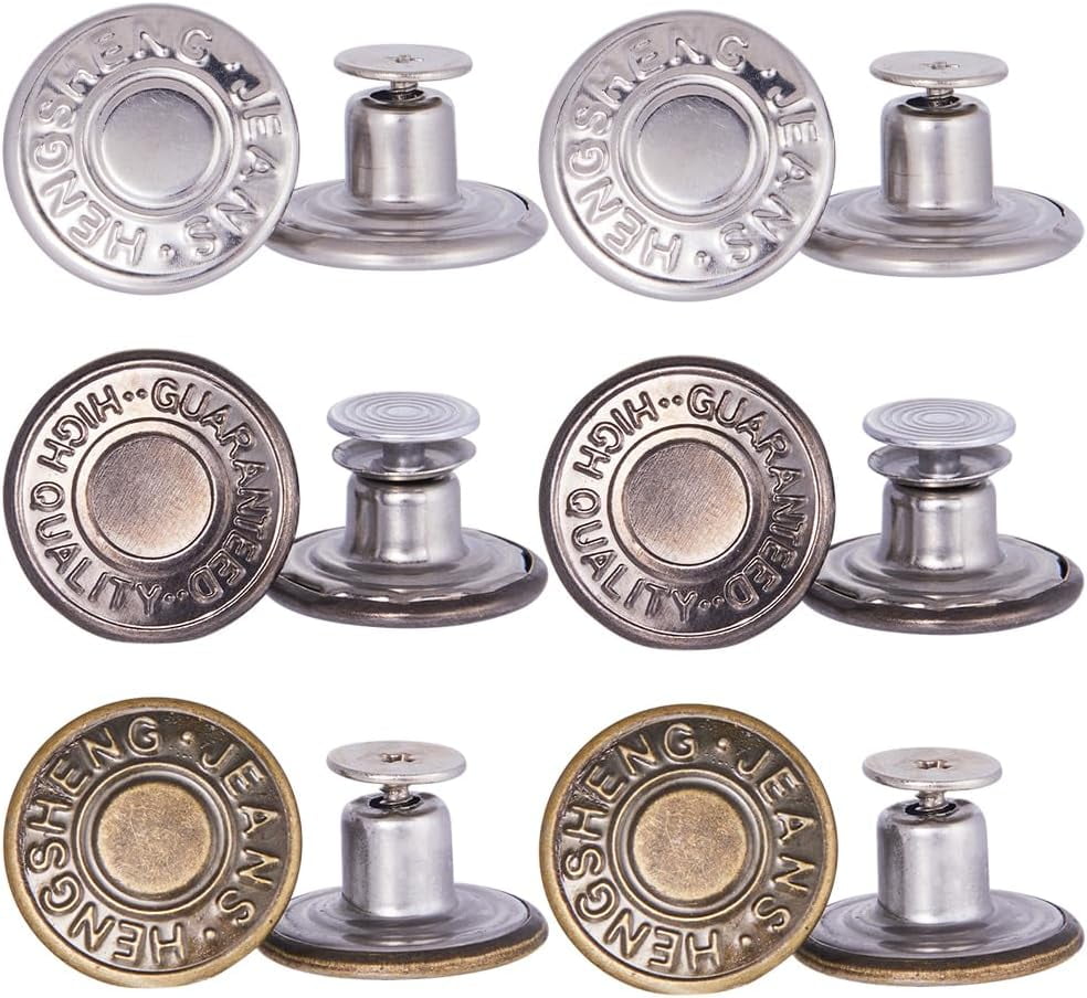30 Sets Brass Jeans Buttons 3 Style No Sew Metal Button No Tools ...