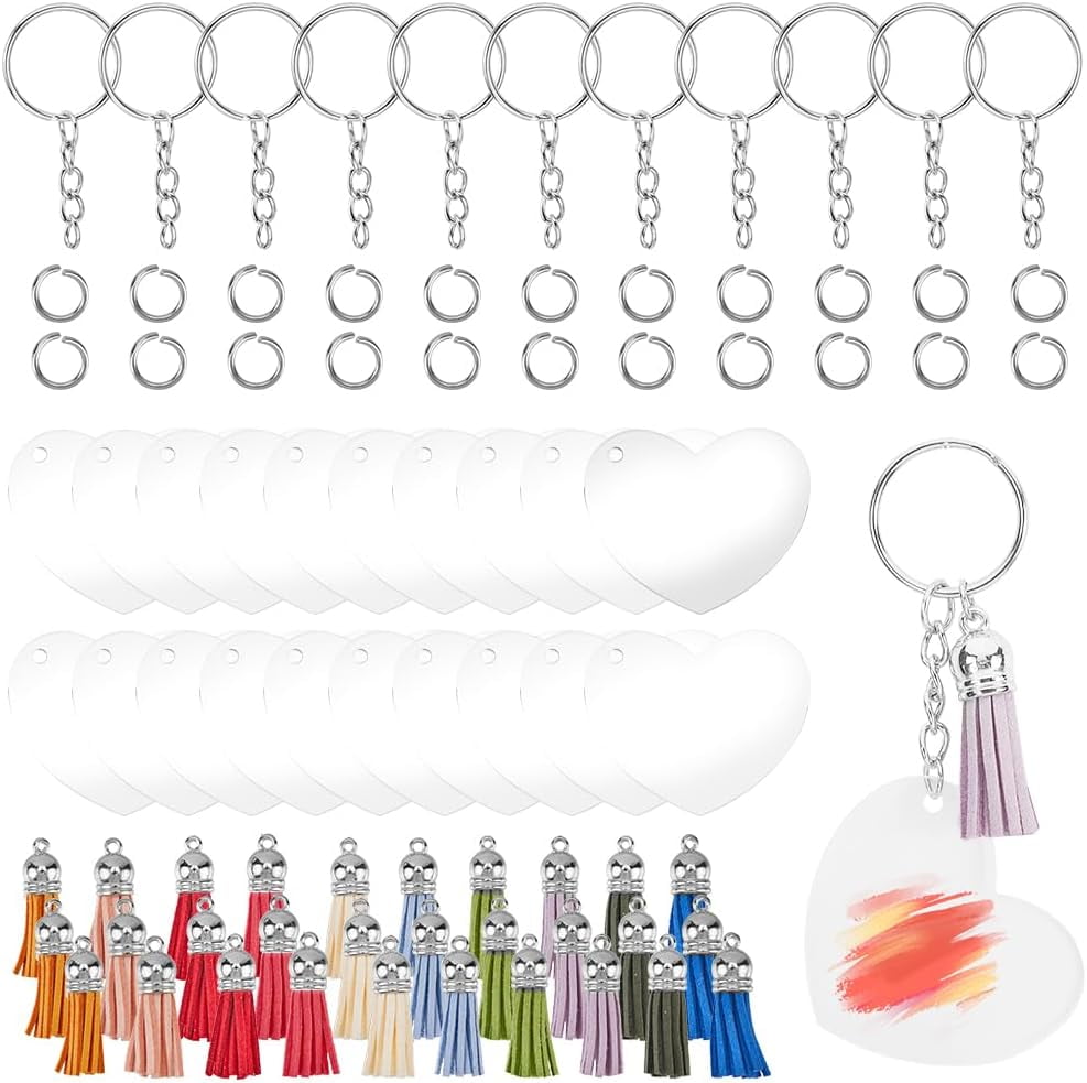 30 Sets DIY Keychain Making Kit Heart Keychain Blanks Acrylic Keychain ...