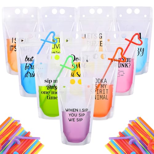 30 Sets Drink Pouches with Straws Colorful Adult Drink Bags Zipper ...