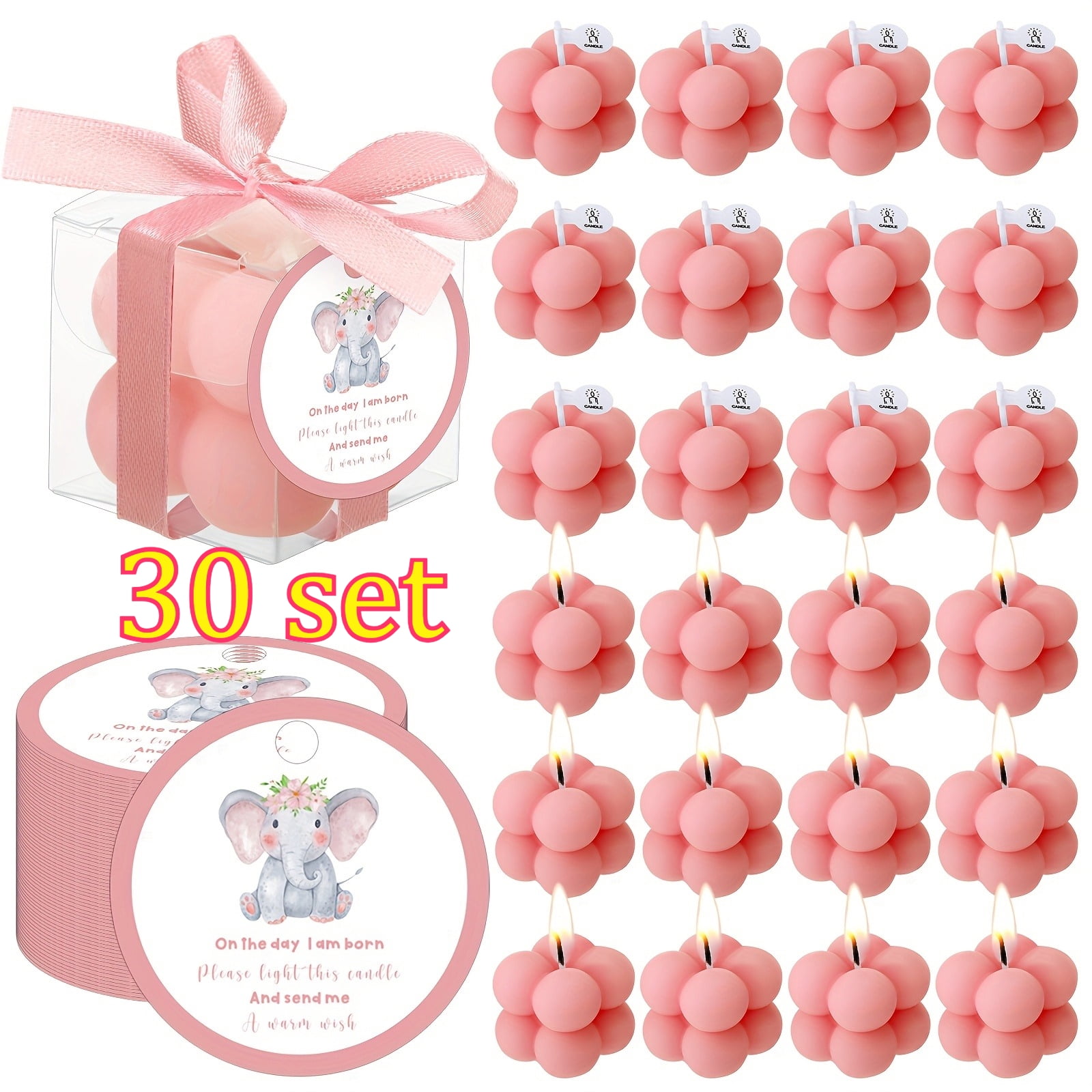 30 Sets Elephant Themed Bubble Candle Favors, Small Soy Tea Lights with ...