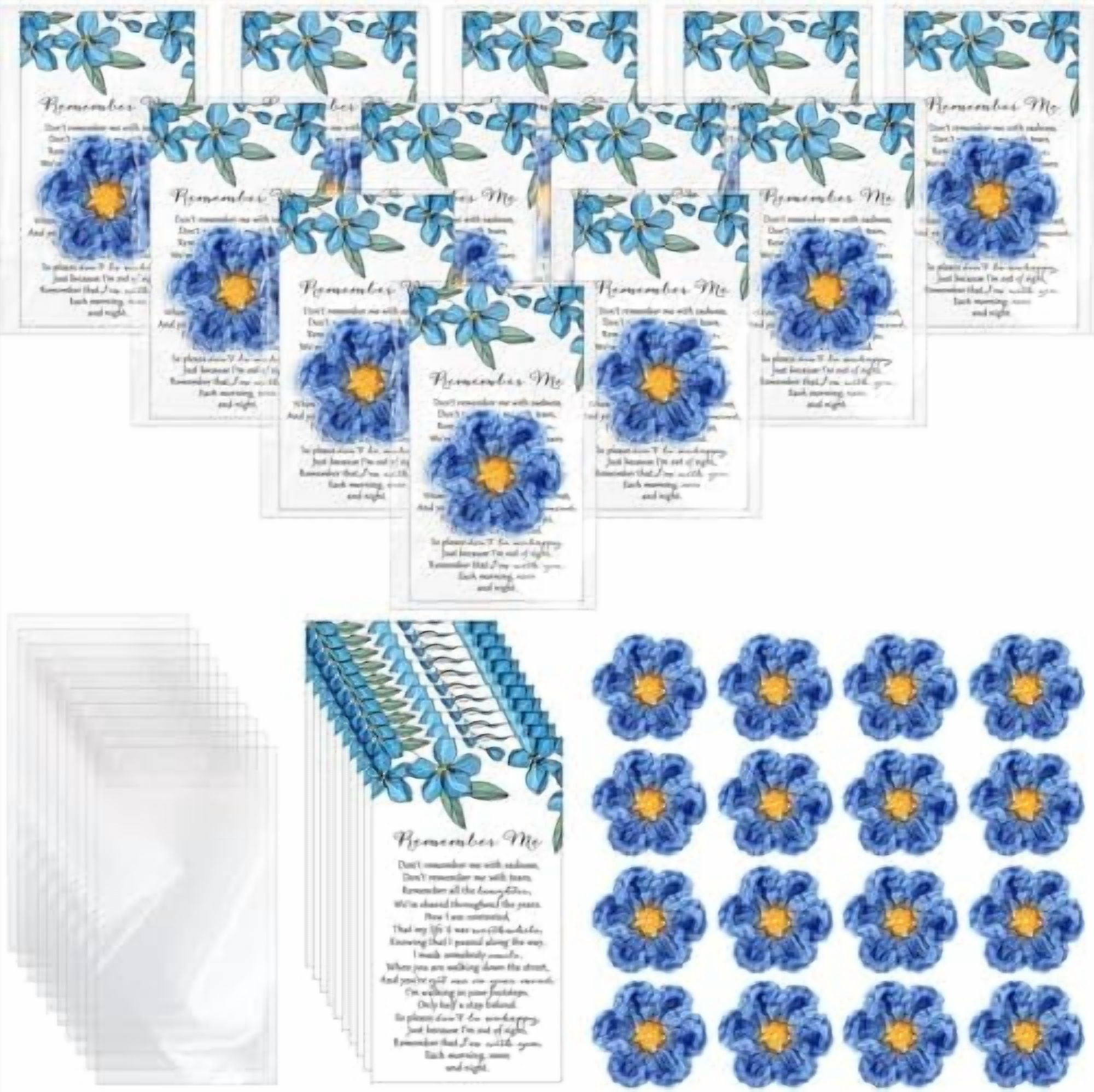 30 Sets Forget Me Not Gifts Bulk Crochet Flowers with Cards Remember Me ...
