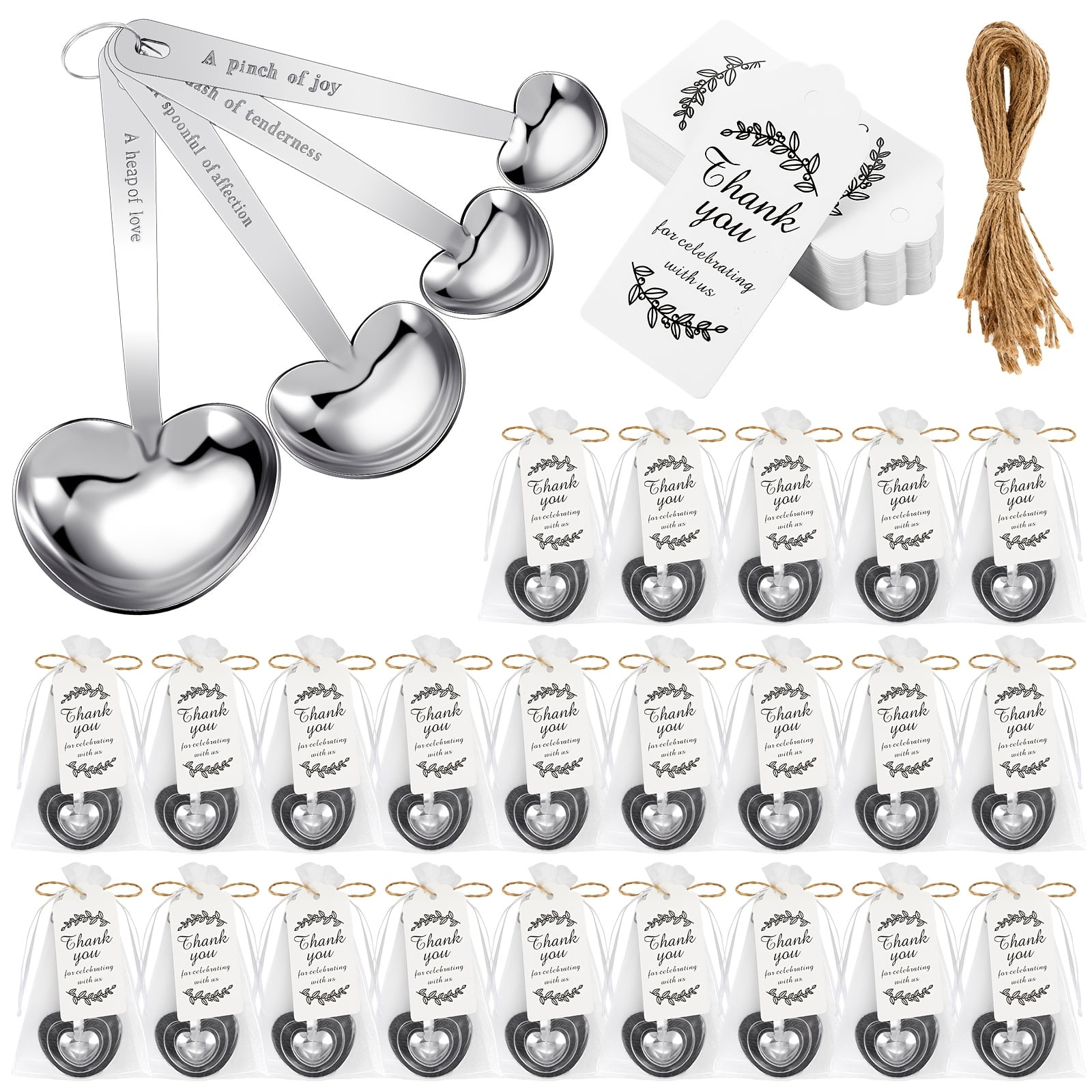 30 Sets Heart-Shaped Measuring Spoon Kit with Organza Bags, Gift Tags ...