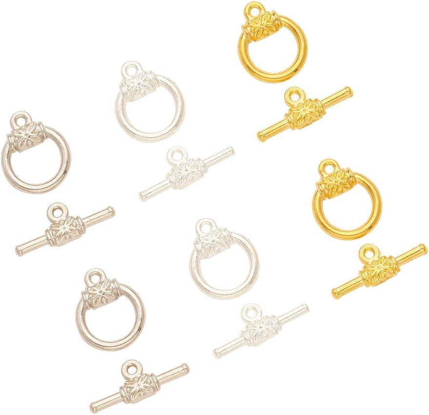 30 Sets Jewelry Toggle Clasps 3 Color Tibetan Style Jewelry Clasp Round ...