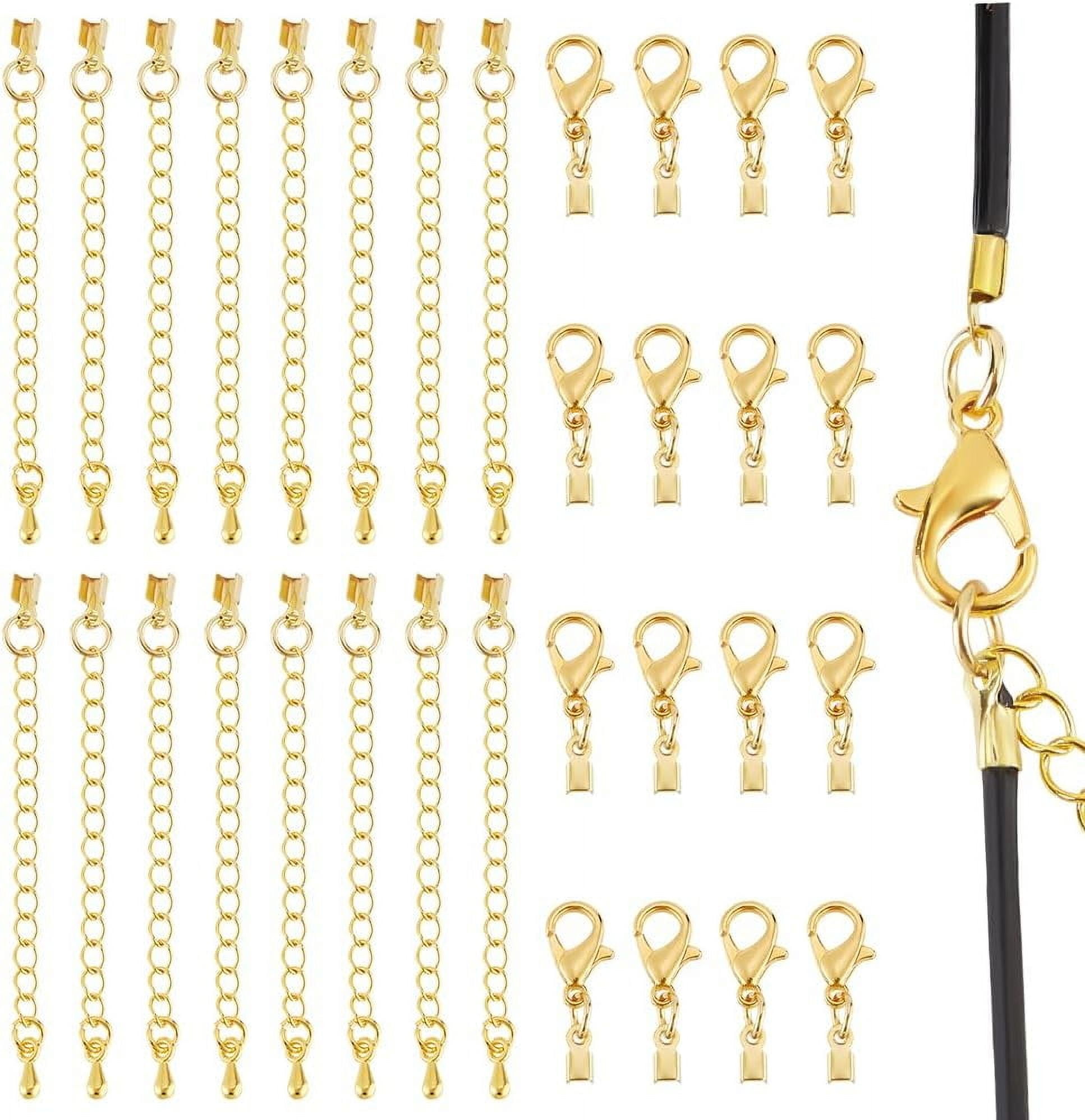 30 Sets Leather Cord End Clasps Connectors wit Extender Chains Golden ...